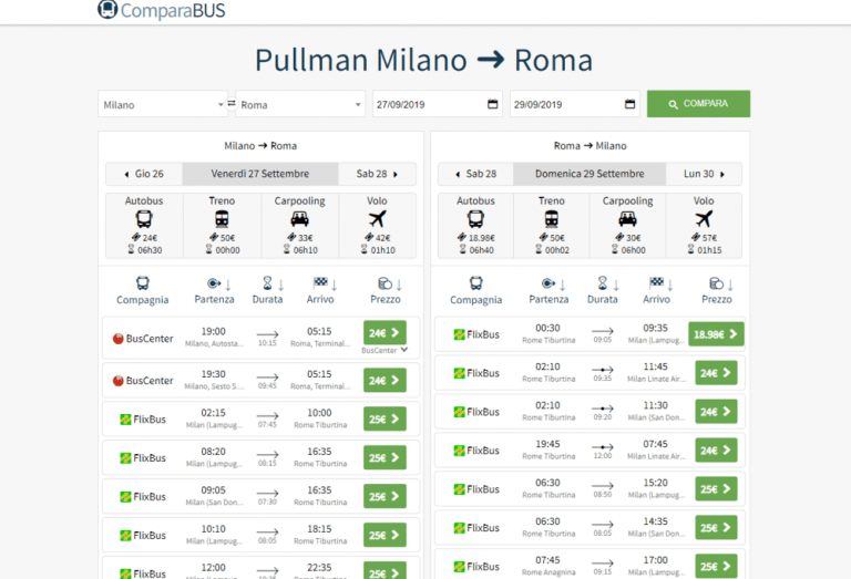 ComparaBus, confronto dei biglietti degli autobus - Viaggiando A Testa Alta